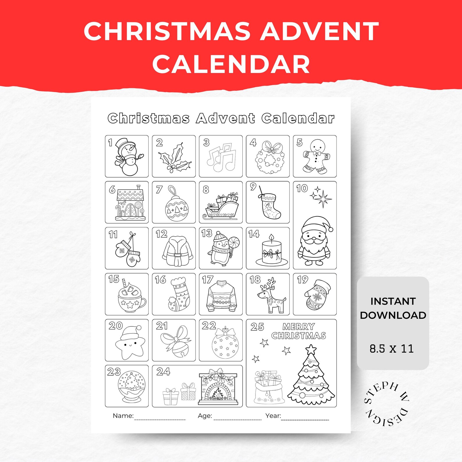 Christmas Countdown,christmas Activity, Christmas Coloring, Advent ...