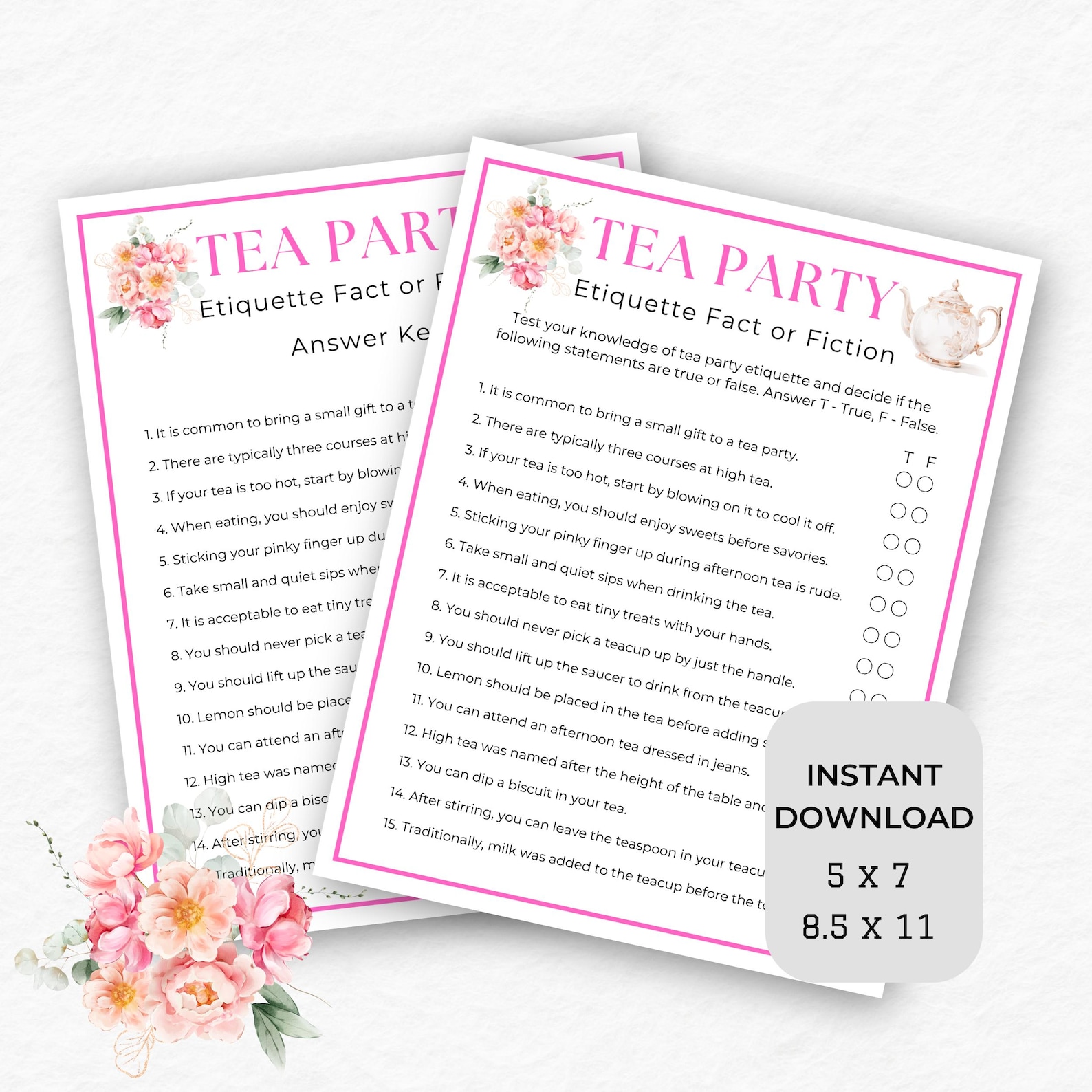 Tea Party Activities, Tea Party Etiquette, Printable Bridal Shower ...