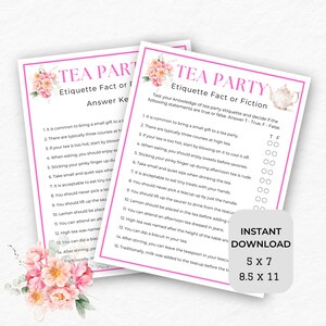 Tea Party Activities, Tea Party Etiquette, Printable Bridal Shower ...
