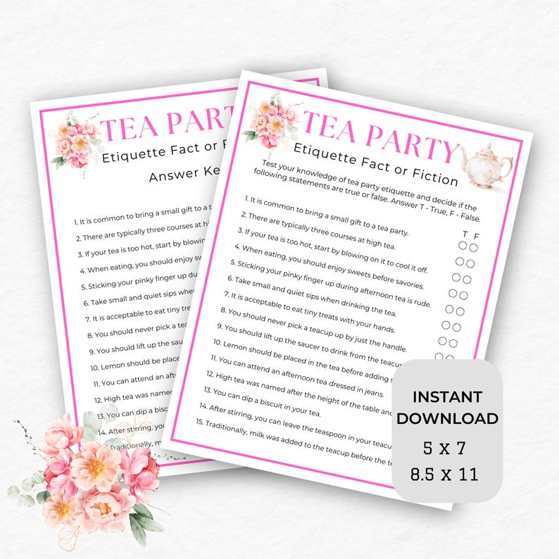 Tea Party Activities, Tea Party Etiquette, Printable Bridal Shower ...