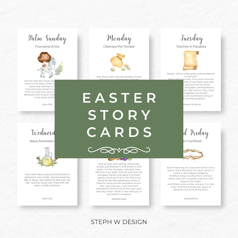 Easter Story Cards for Kids, Holy Week Study Cards, Easter Scripture ...