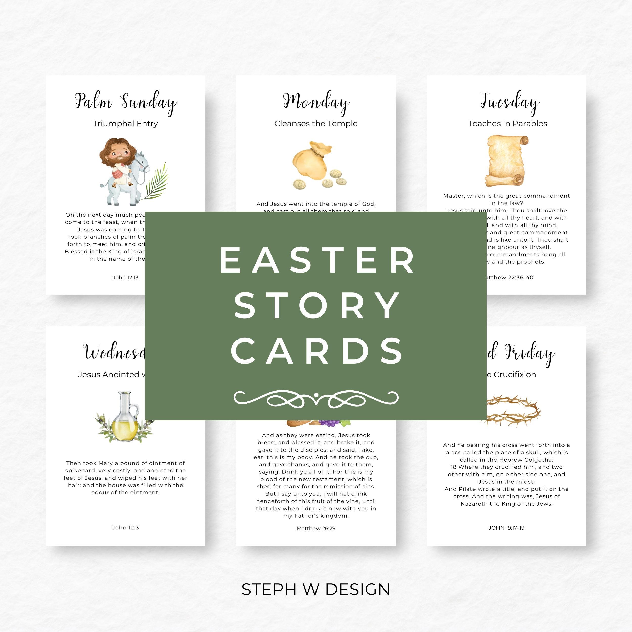 Easter Story Cards for Kids, Holy Week Study Cards, Easter Scripture ...