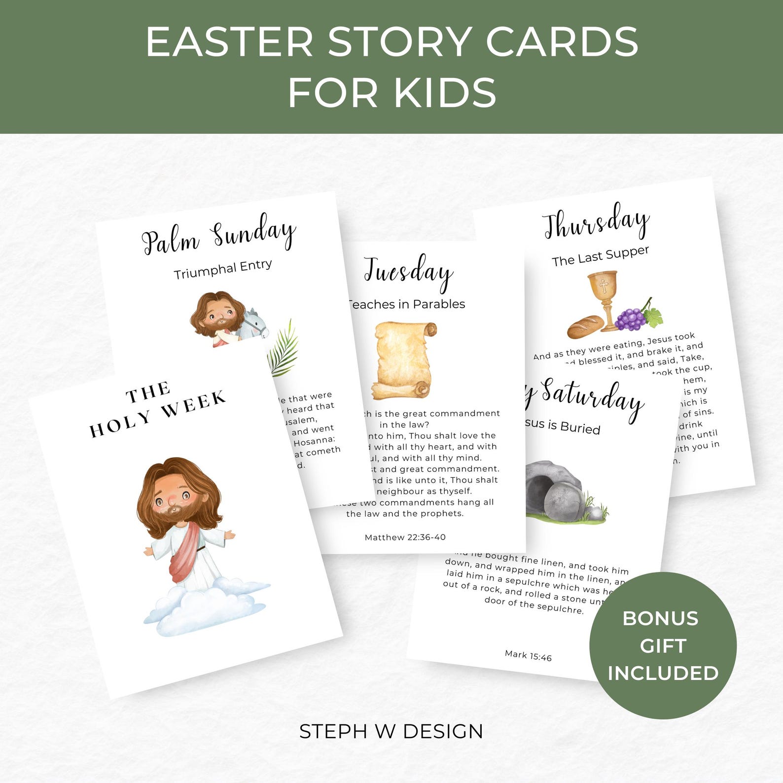 Easter Story Cards for Kids, Holy Week Study Cards, Easter Scripture ...