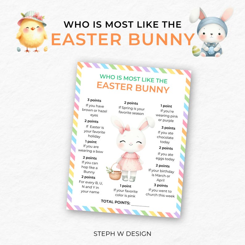Who is Most Like the Easter Bunny Game, Easter Bunny Game, Easter Party ...