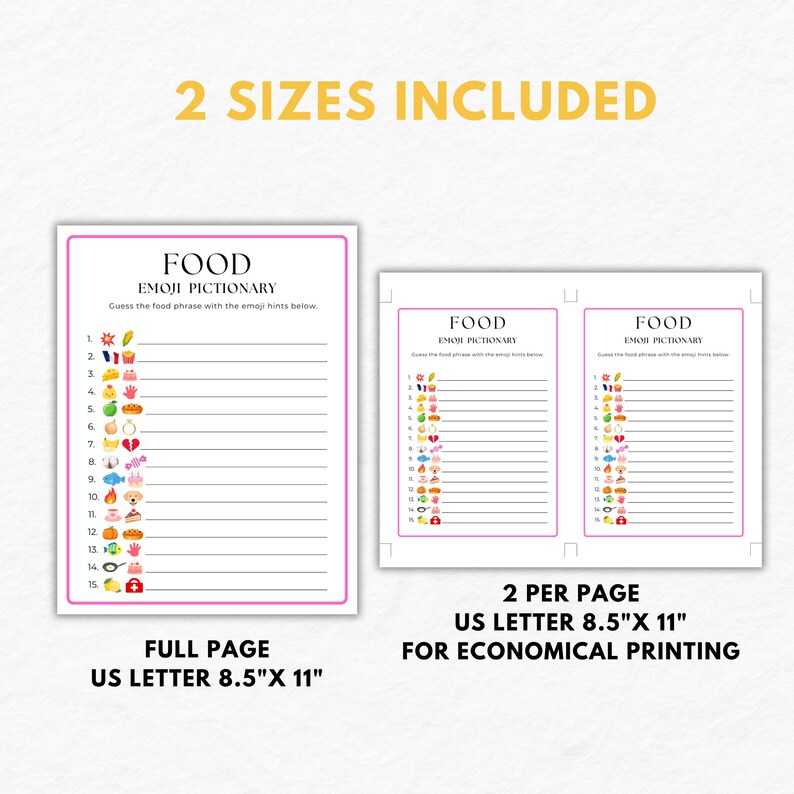 Food Emoji Pictionary, Emoji Game, Printable Game, Family Game Night ...