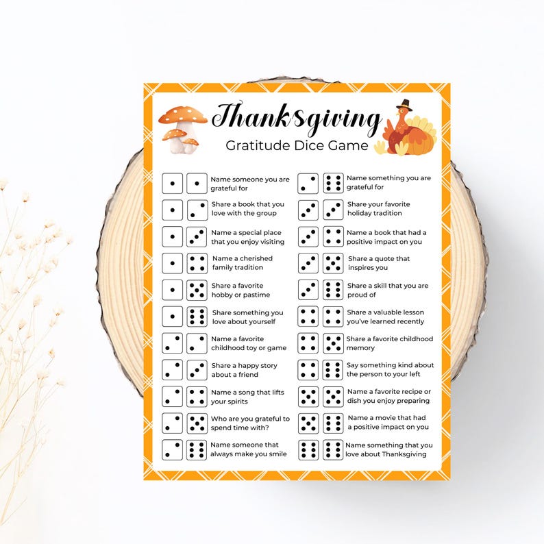 Thanksgiving Party Game | Thanksgiving Kids Activity | Dice Gratitude ...