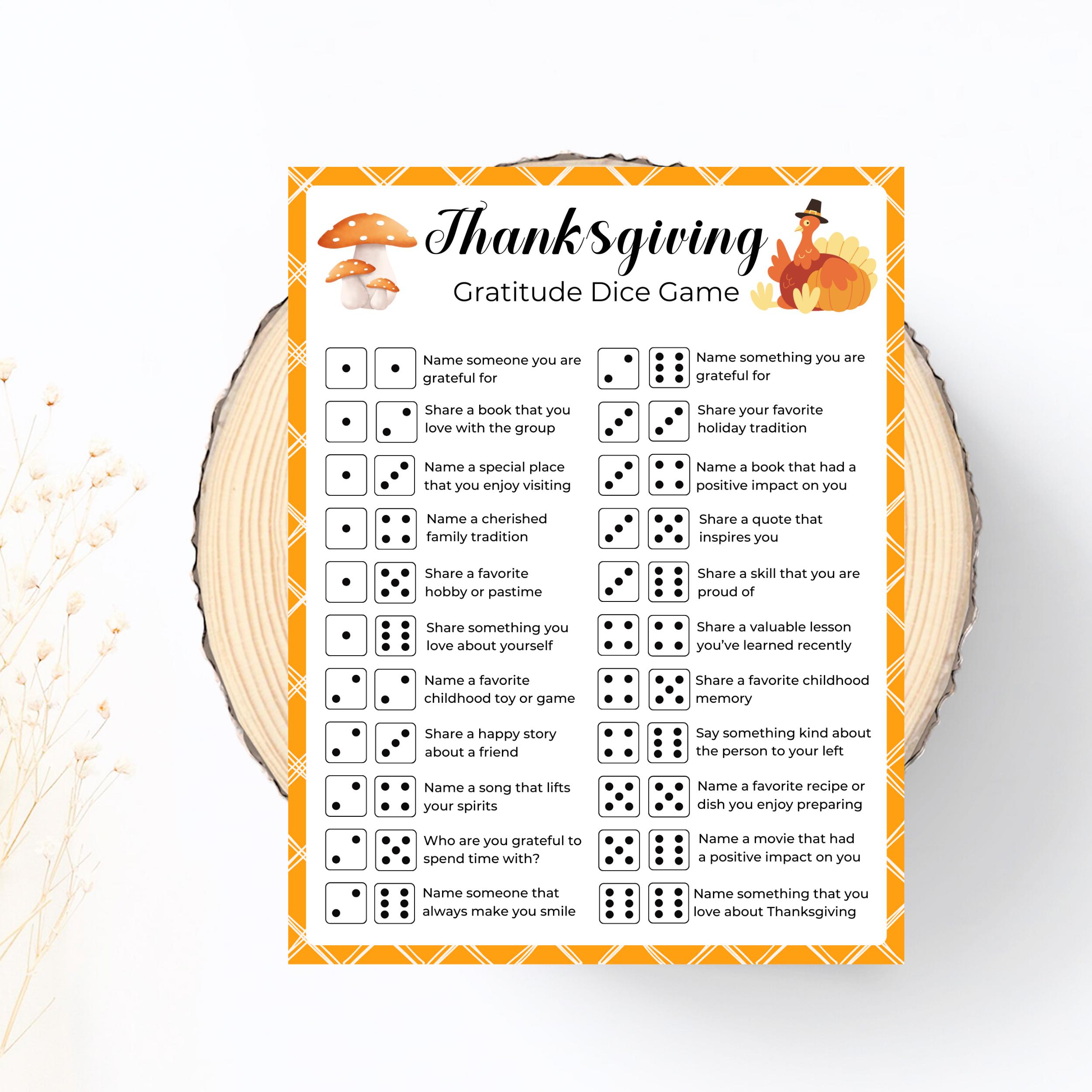 Thanksgiving Party Game | Thanksgiving Kids Activity | Dice Gratitude ...