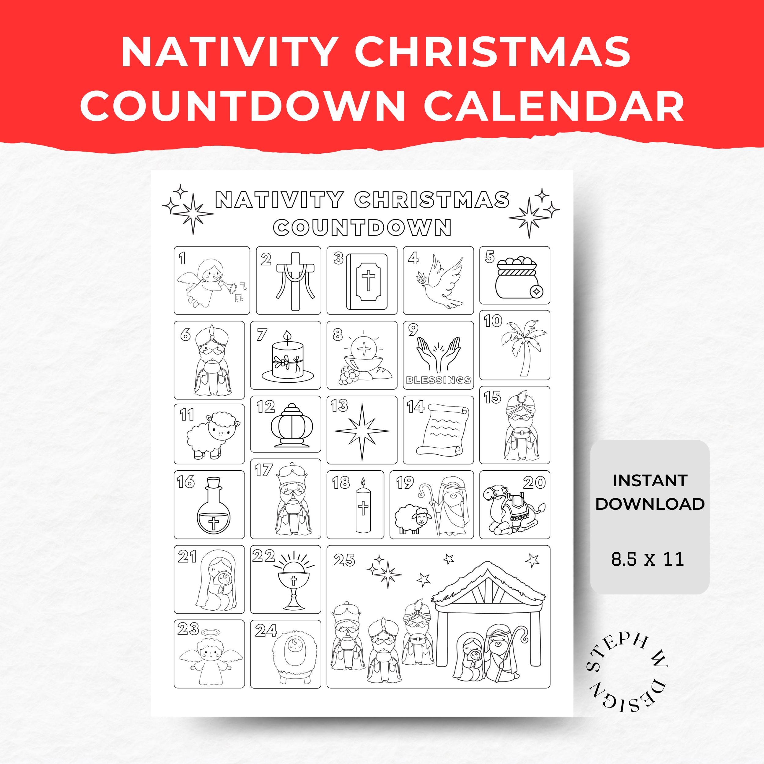 Nativity Advent Coloring Countdown, Christmas Countdown, Christmas ...