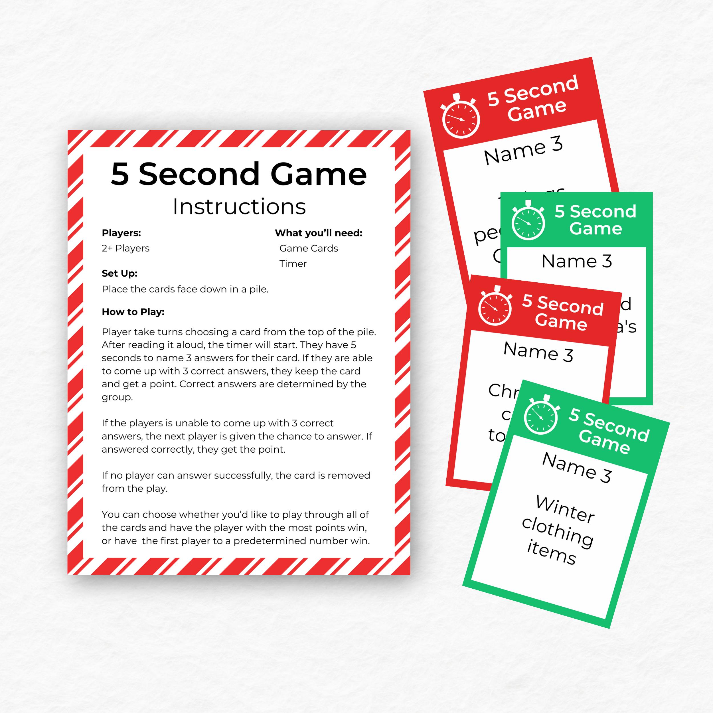 Christmas 5-second Game | Printable Christmas Game | Family Party Game ...
