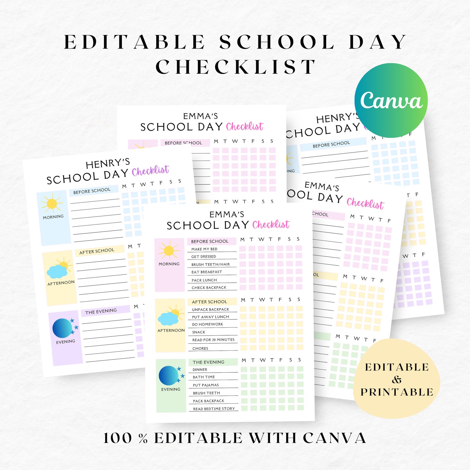 Editable Chore Chart for Kids,kids Daily Chore Chart, Kids Chore List ...