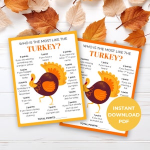 Printable Thanksgiving Game, Thanksgiving Most Like the Turkey Game ...