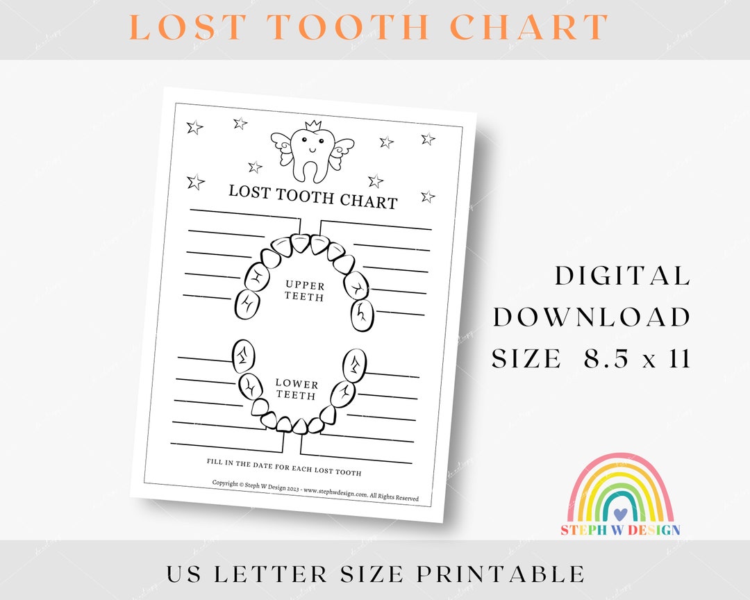 Printable Lost Tooth Chart, Black and White Tooth Chart, Tooth Fairy ...