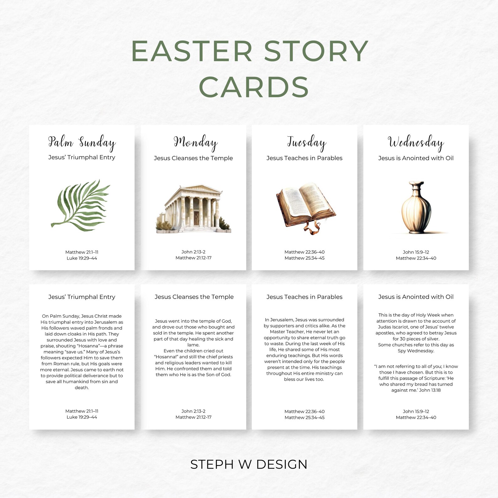 Holy Week Bible Study Cards, Easter Advent Cards, Printable Holy Week ...