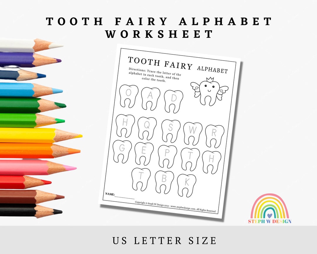 Tooth Fairy Alphabet Tracing Worksheet, Tooth Fairy Worksheet, Dental ...
