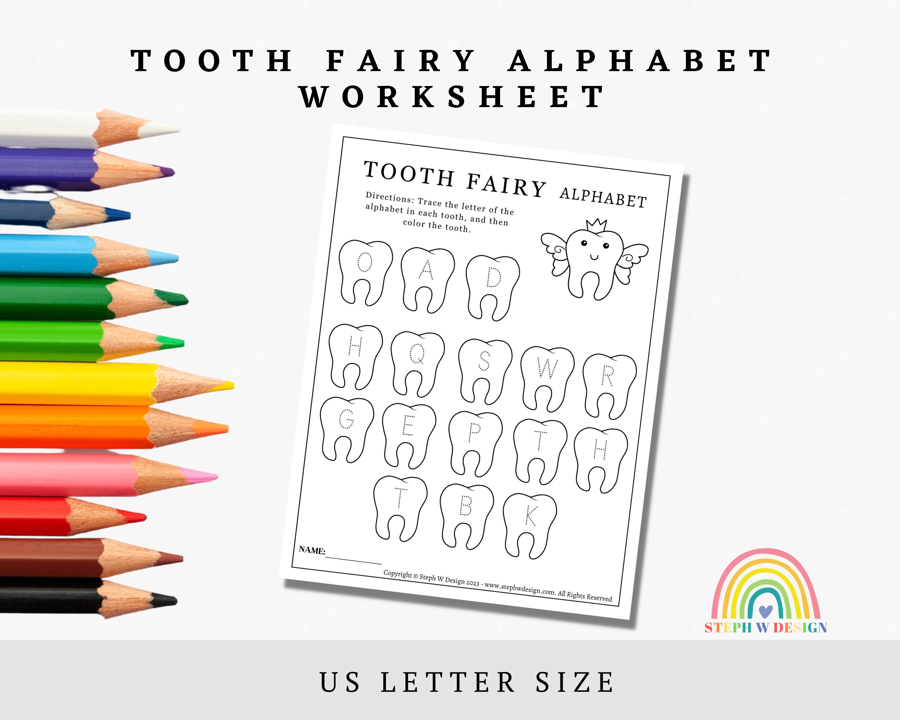 Tooth Fairy Alphabet Tracing Worksheet, Tooth Fairy Worksheet, Dental ...