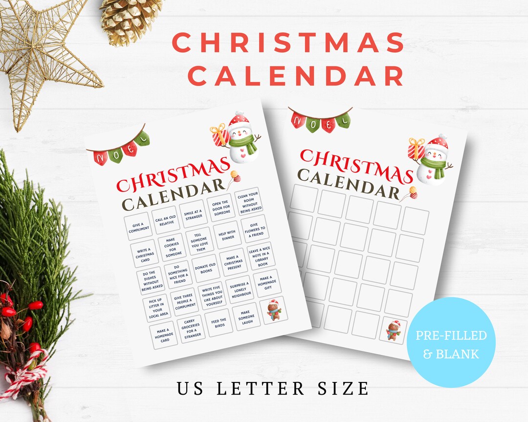Christmas Calendar Printable, Advent Calendar Printable, Christmas ...