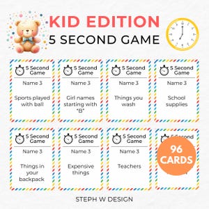 Printable 5 Second Game for Kids, Birthday Party Games, Kid-edition, 5 ...