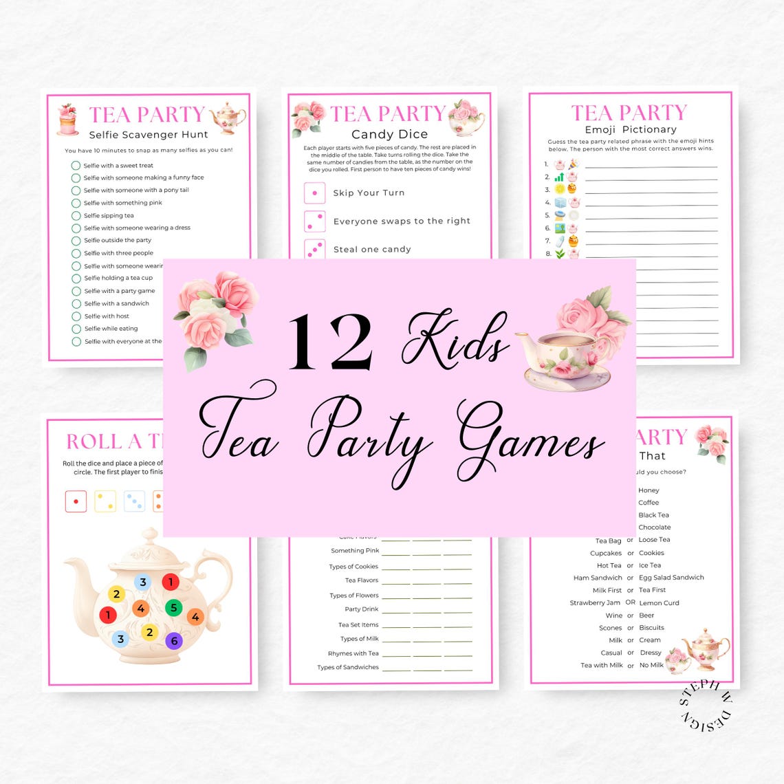 Kids Tea Party Games, Bridal Tea Party, Printable Bridal Shower Games ...