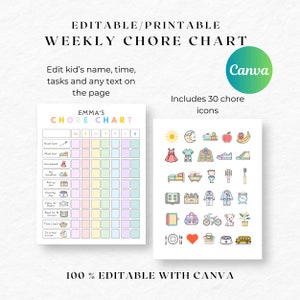 Printable Editable Weekly Chore Chart, Visual Schedule for Kids ...