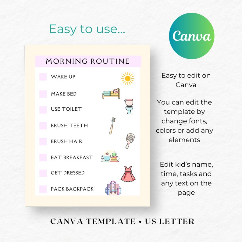 Editable Chore Chart, Visual Schedule for Kids, Personalized Daily ...