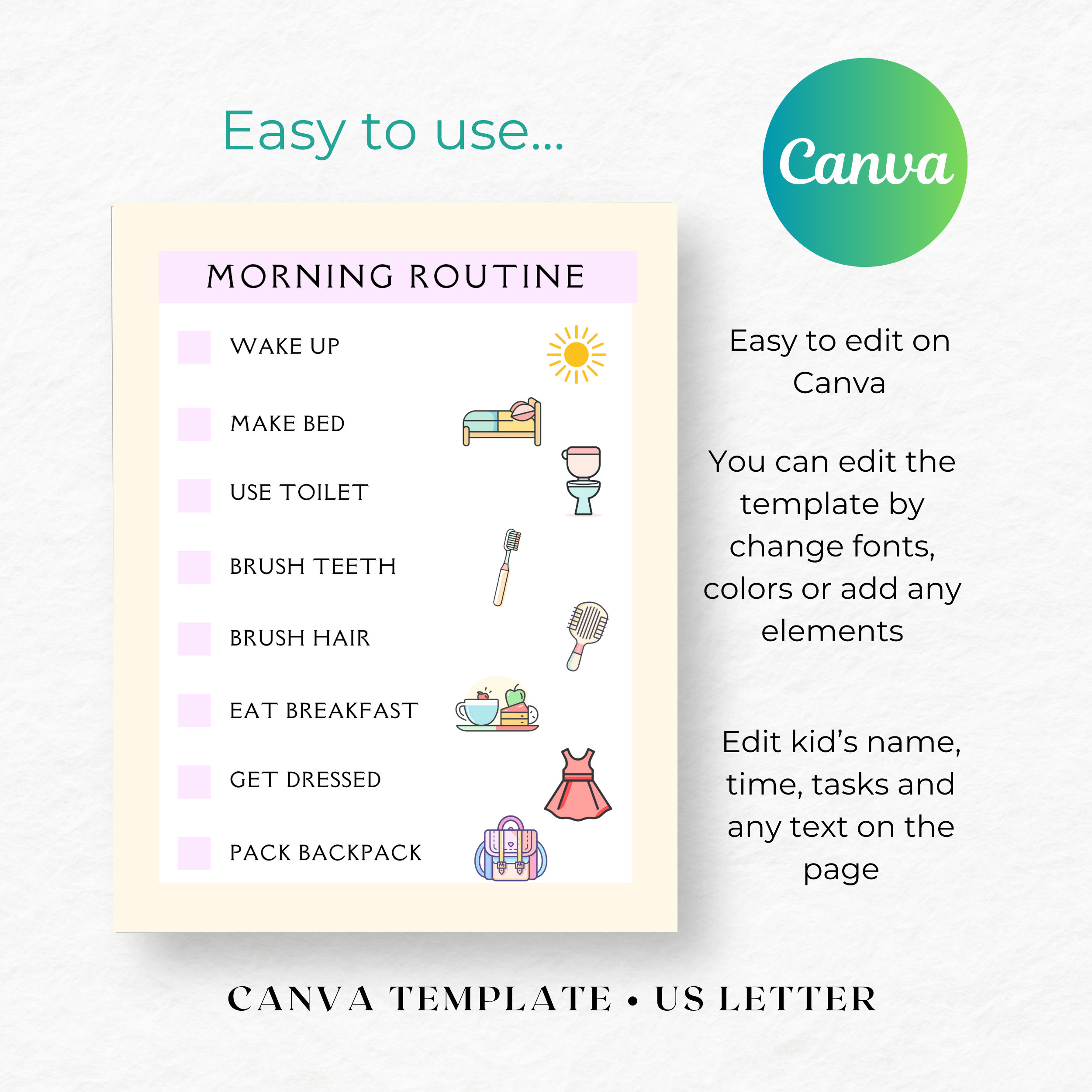 Editable Chore Chart, Visual Schedule for Kids, Personalized Daily ...