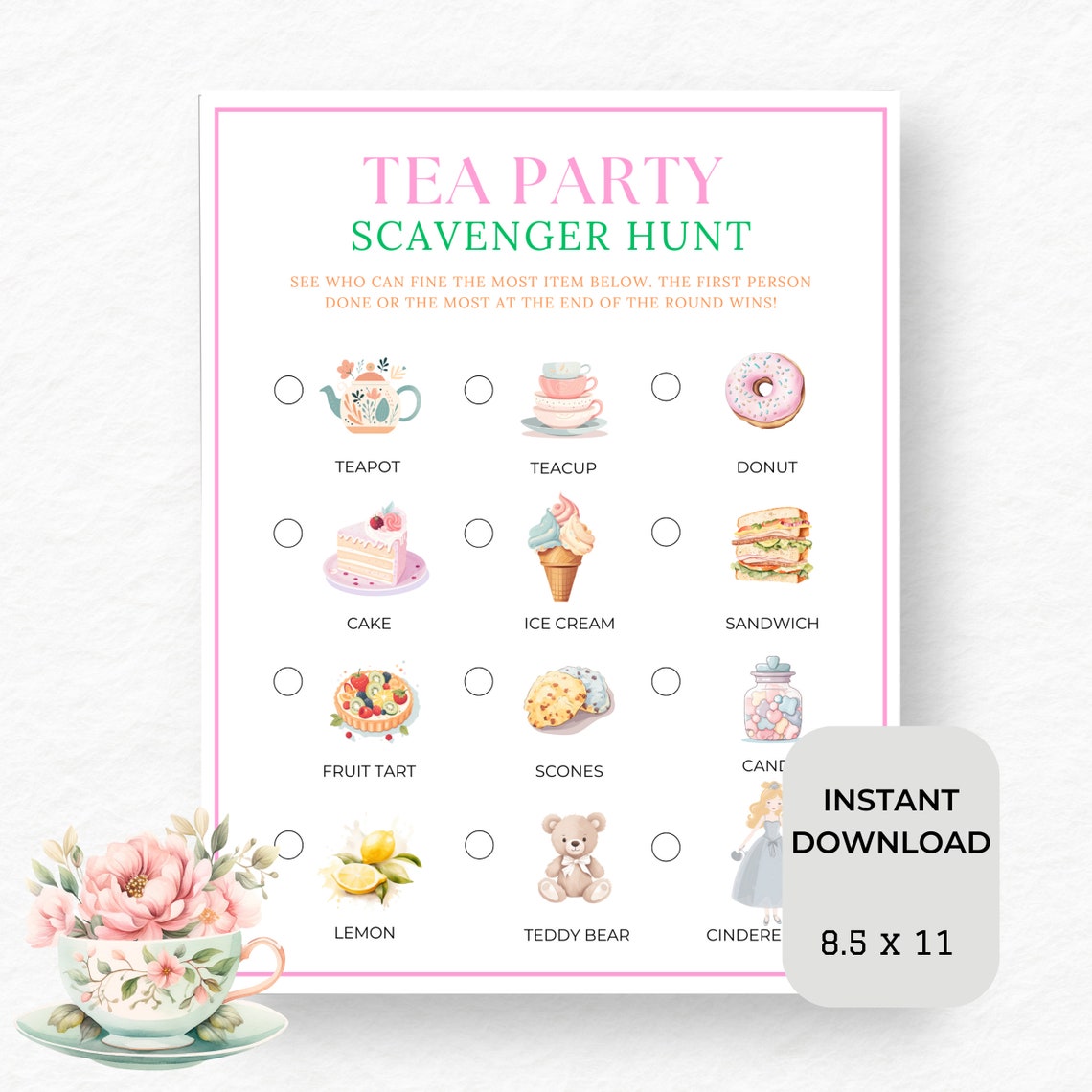 Tea Party Scavenger Hunt Printable, Tea Party Activity, Tea Party ...
