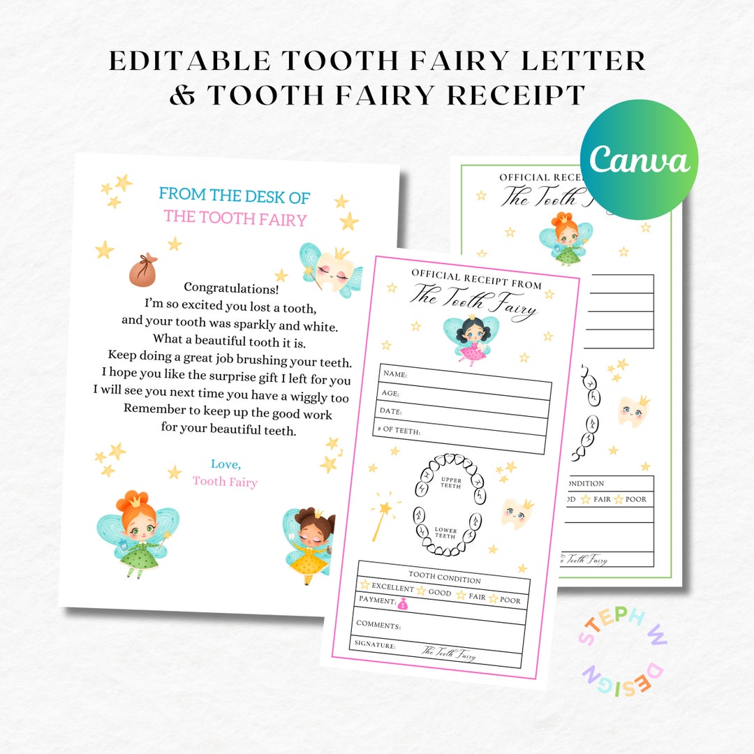 Editable Tooth Fairy Letter, Tooth Fairy Receipt, Printable Tooth Fairy ...