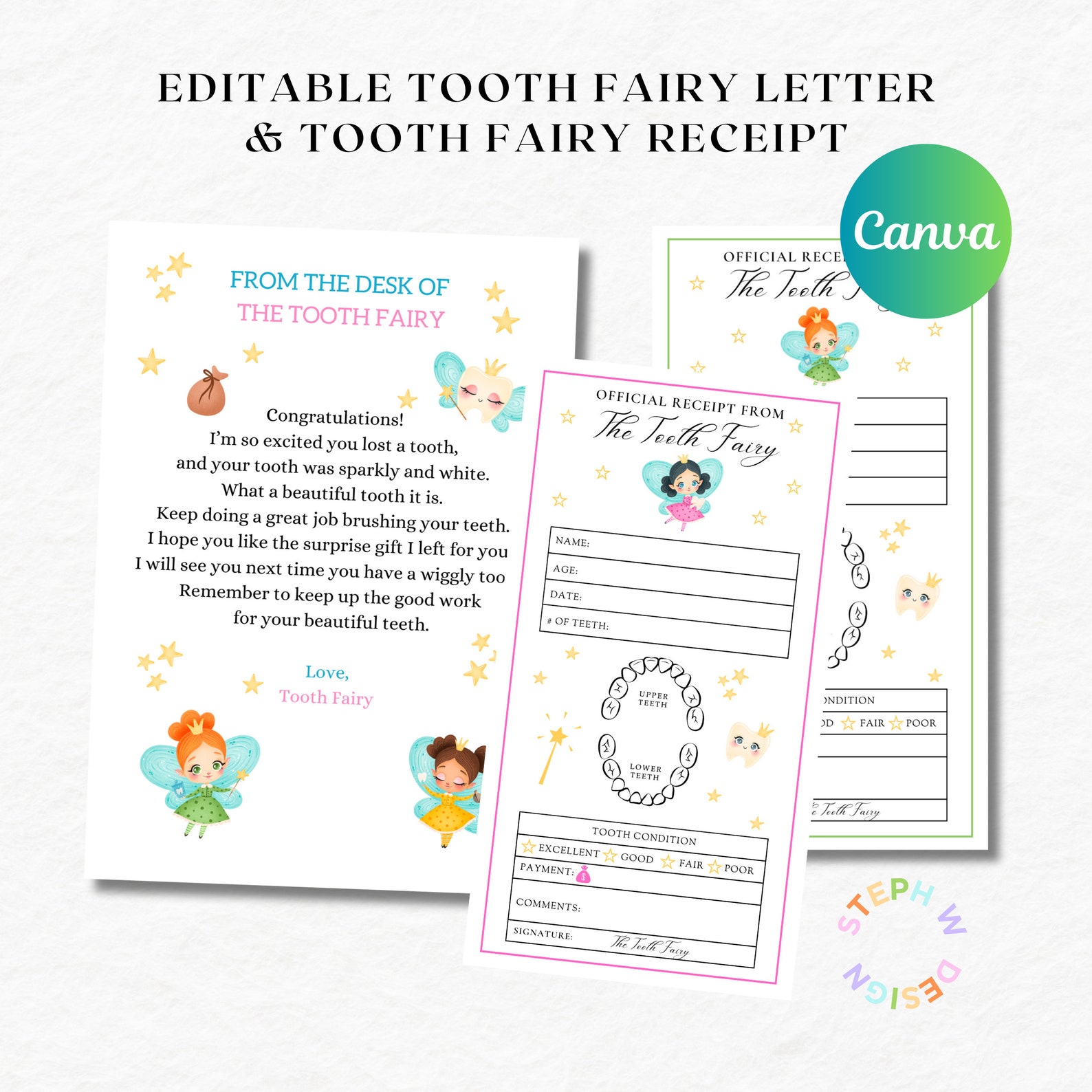 Editable Tooth Fairy Letter, Tooth Fairy Receipt, Printable Tooth Fairy ...