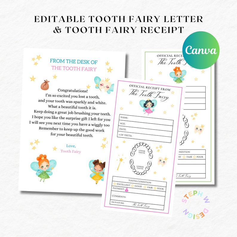 Editable Tooth Fairy Letter, Tooth Fairy Receipt, Printable Tooth Fairy ...