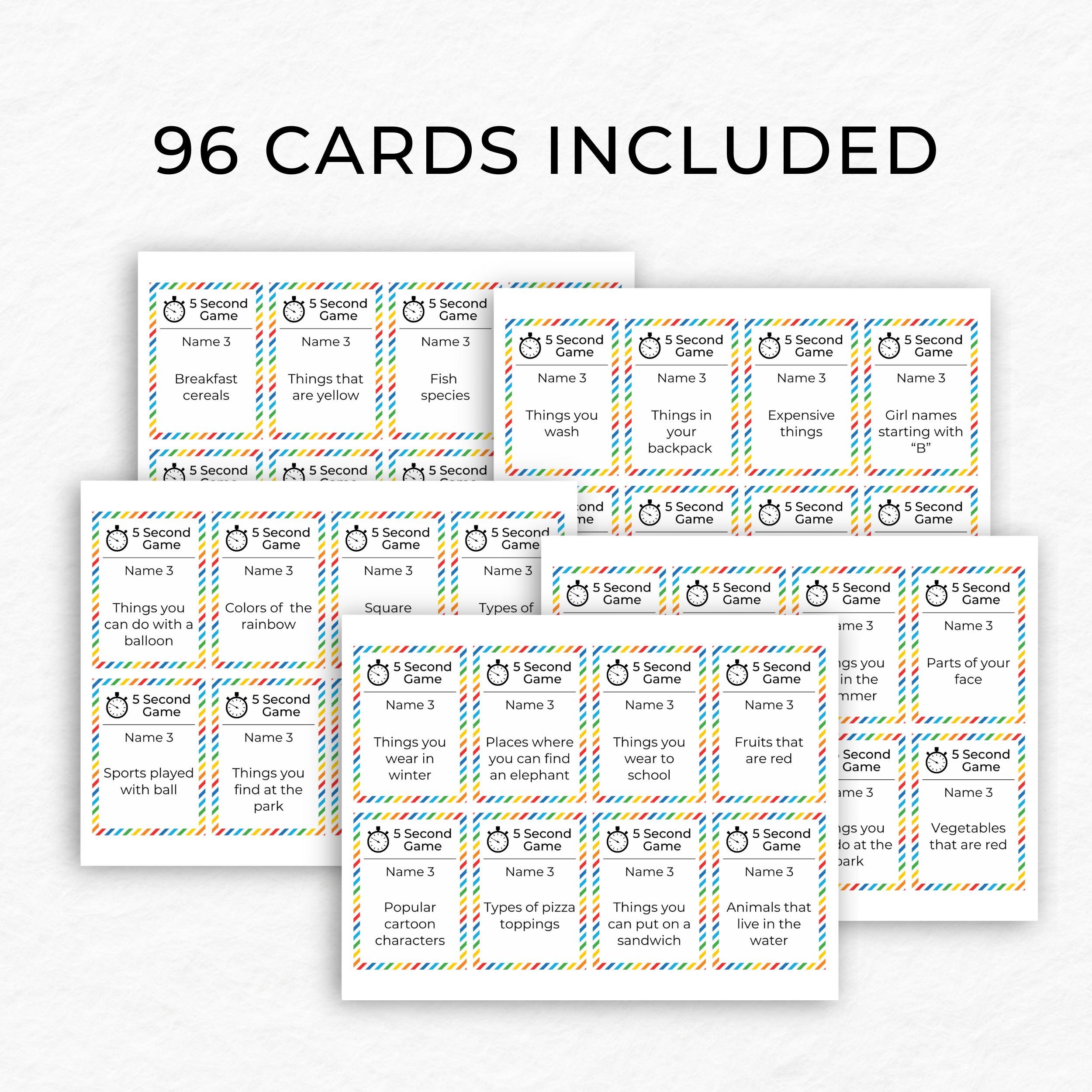 Printable 5 Second Game for Kids, Birthday Party Games, Kid-edition, 5 ...