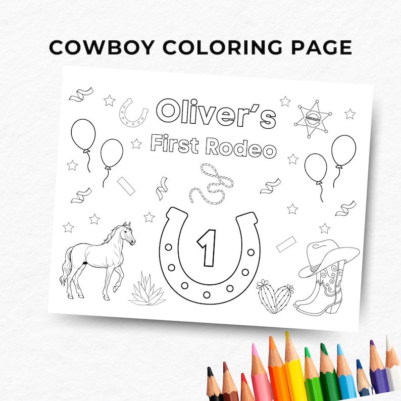 Cowboy Birthday Coloring Placemat, Kids Party Activity Sheet, Custom ...