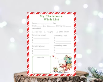 Simple Kids Christmas Wish List, Instant Download, Kids Holiday Wish ...
