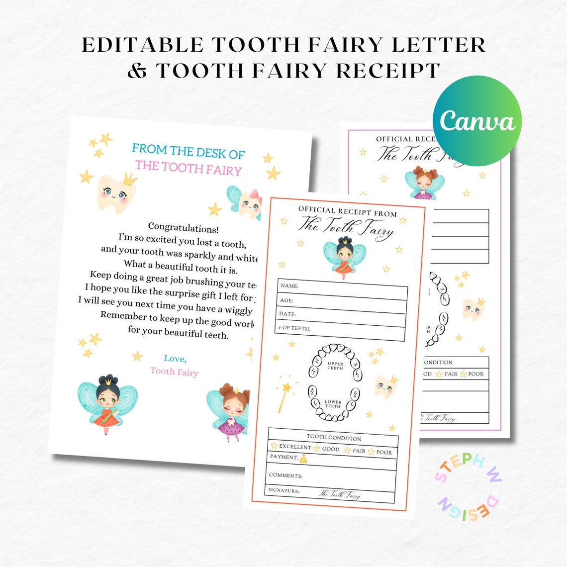 Editable Tooth Fairy Letter, Tooth Fairy Receipt, Printable Tooth Fairy ...