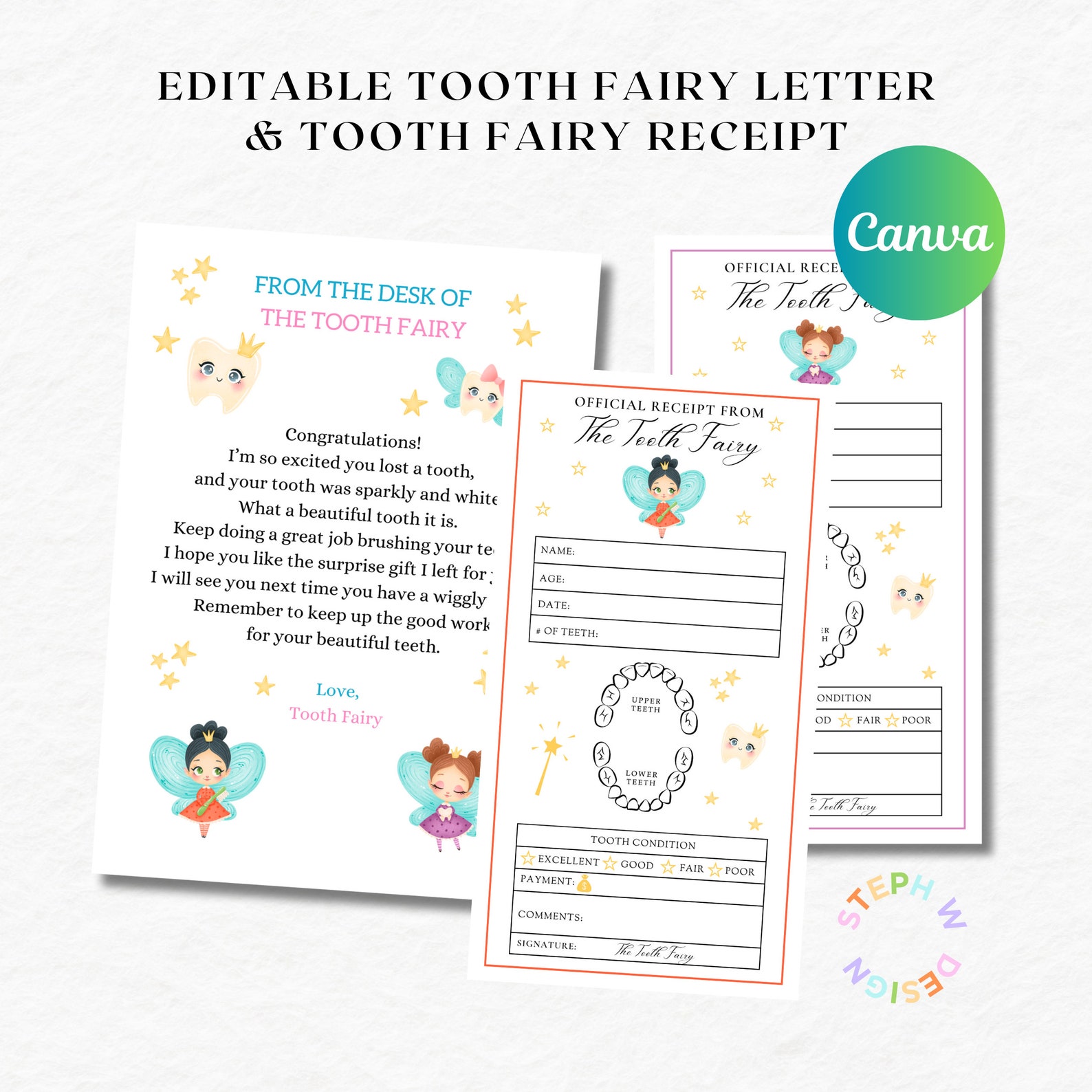 Editable Tooth Fairy Letter, Tooth Fairy Receipt, Printable Tooth Fairy ...