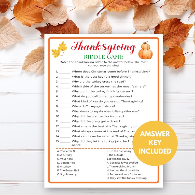 Thanksgiving Riddle Game, Thanksgiving Printables, Thanksgiving Games ...