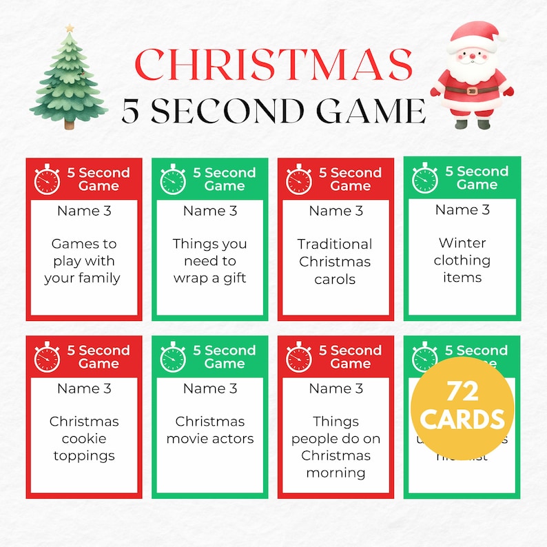 Christmas 5-second Game | Printable Christmas Game | Family Party Game ...