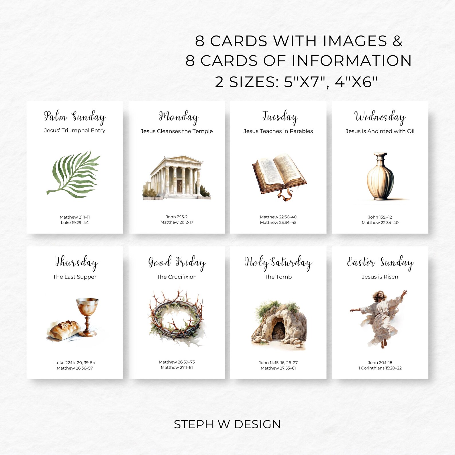 Holy Week Bible Study Cards, Easter Advent Cards, Printable Holy Week ...