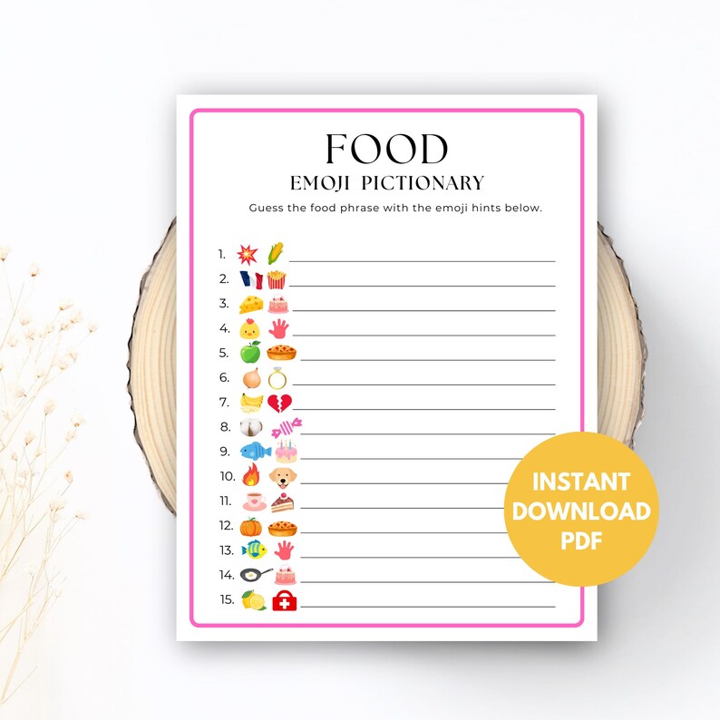 Food Emoji Pictionary, Emoji Game, Printable Game, Family Game Night ...
