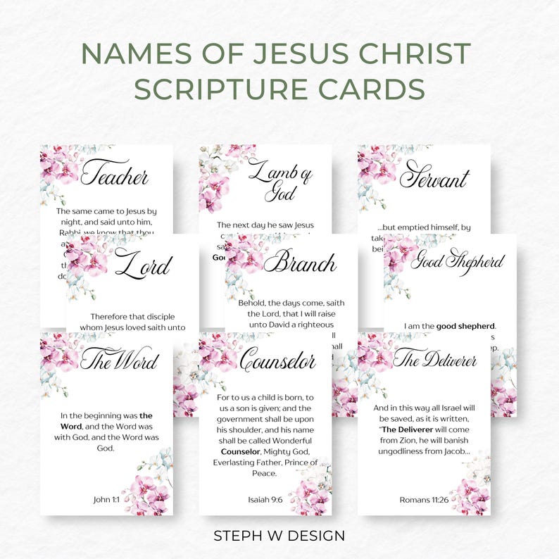 Names of Jesus Scripture Cards, Printable Bible Verses, Christian ...