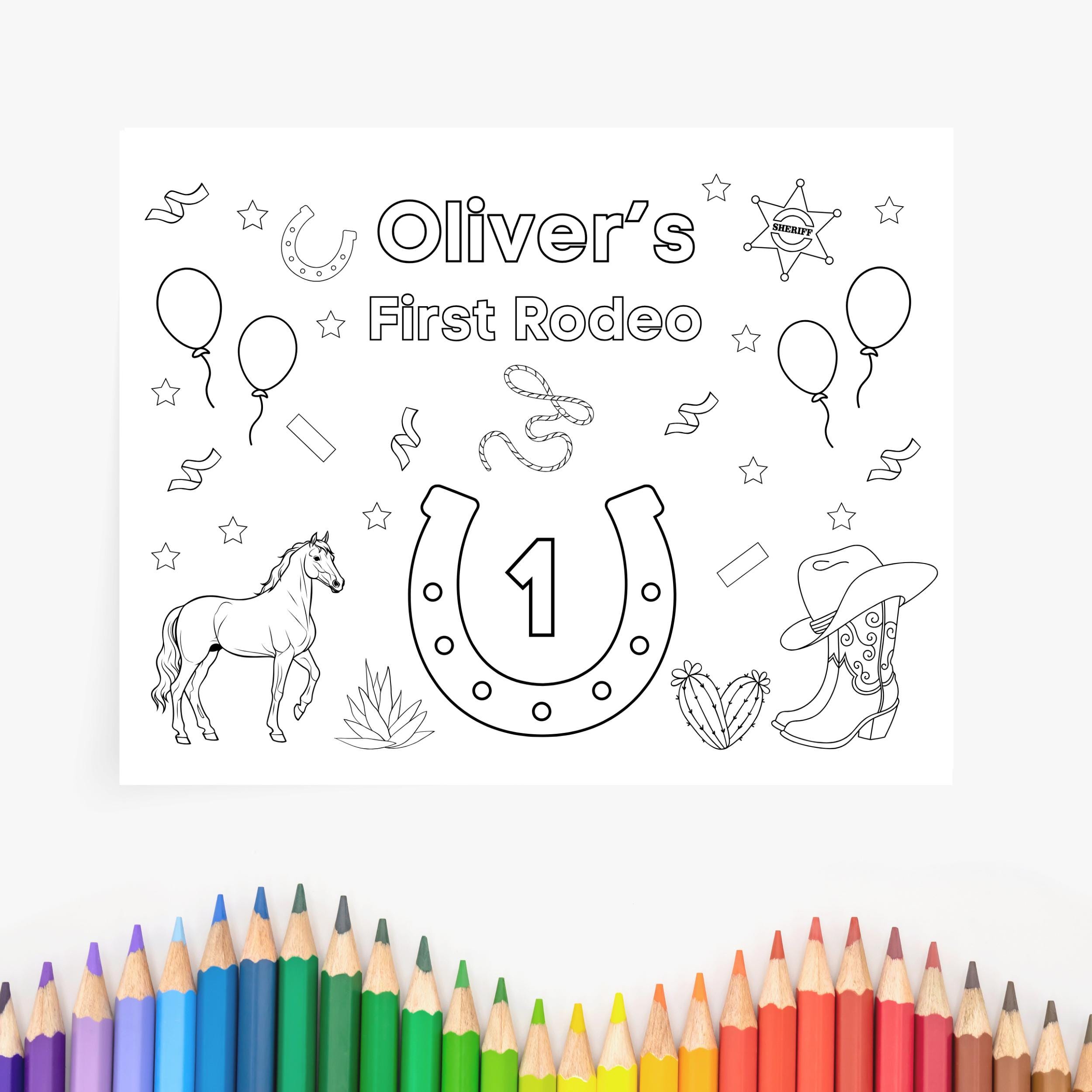 Cowboy Birthday Coloring Placemat, Kids Party Activity Sheet, Custom ...