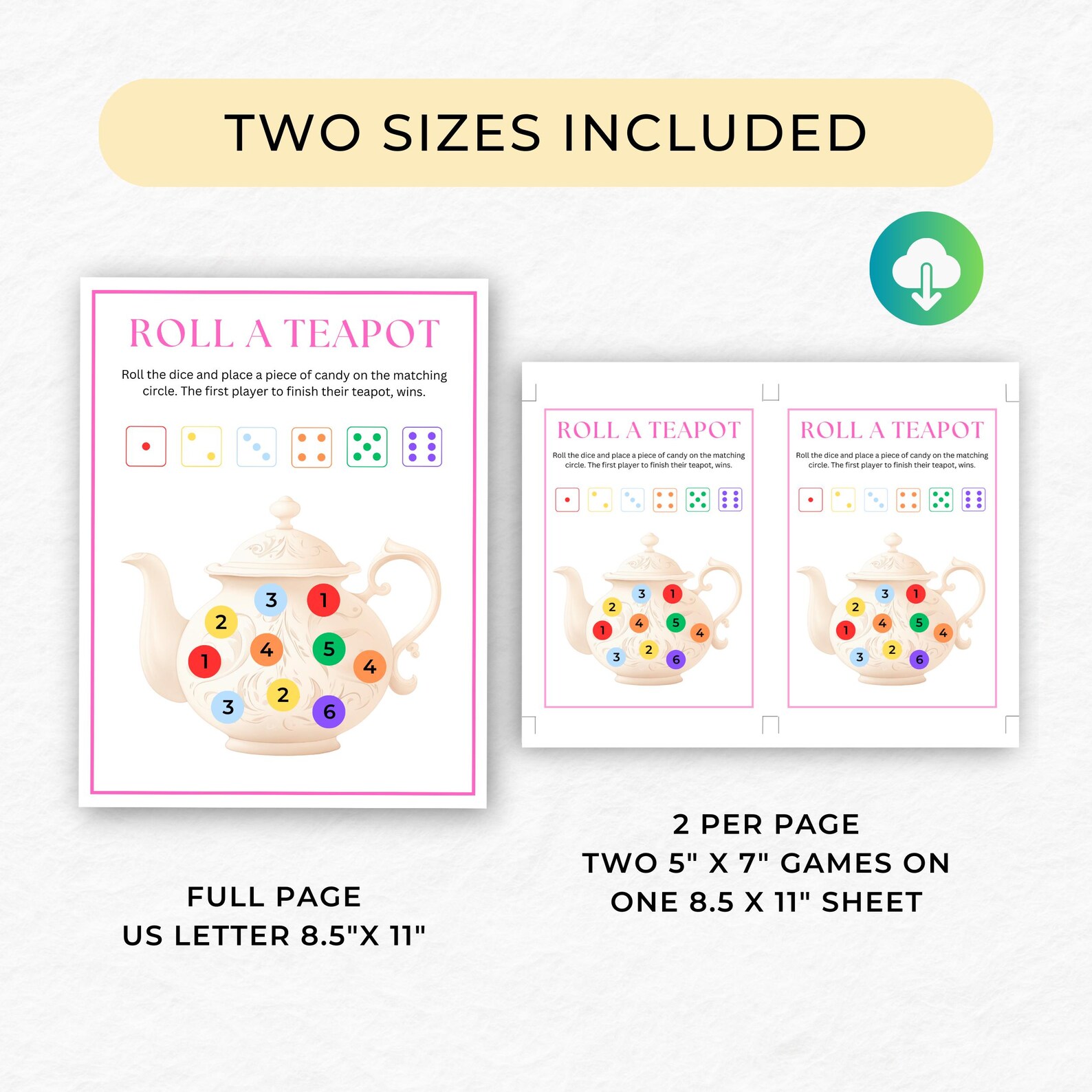 Tea Party Games, Roll a Teapot Game, Printable Tea Party Games, Tea ...