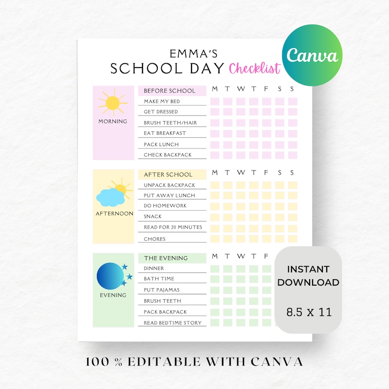 Editable Chore Chart for Kids,kids Daily Chore Chart, Kids Chore List ...