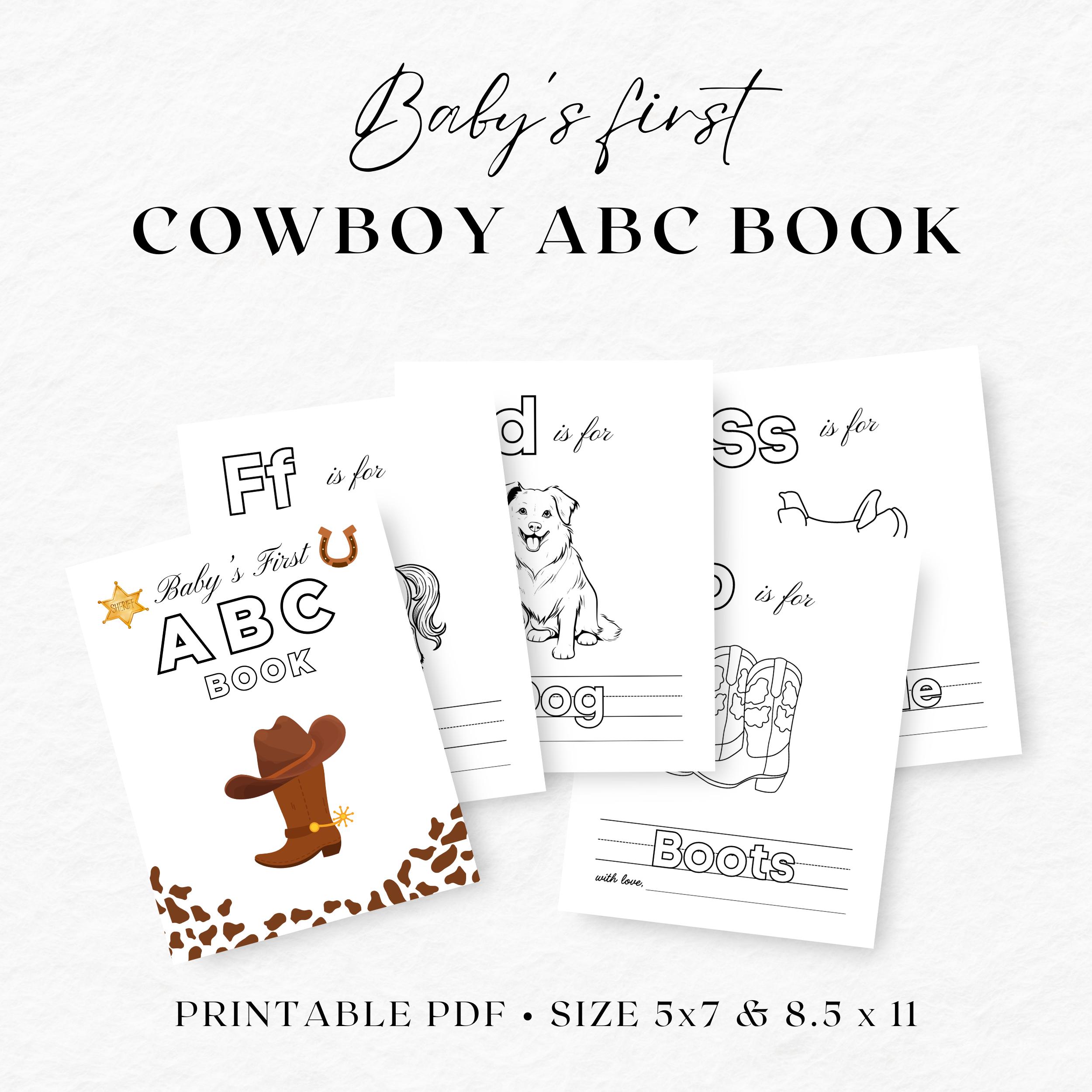 Western Cowboy ABC Coloring Book, Cowboy Baby Shower, Printable Cowboy ...