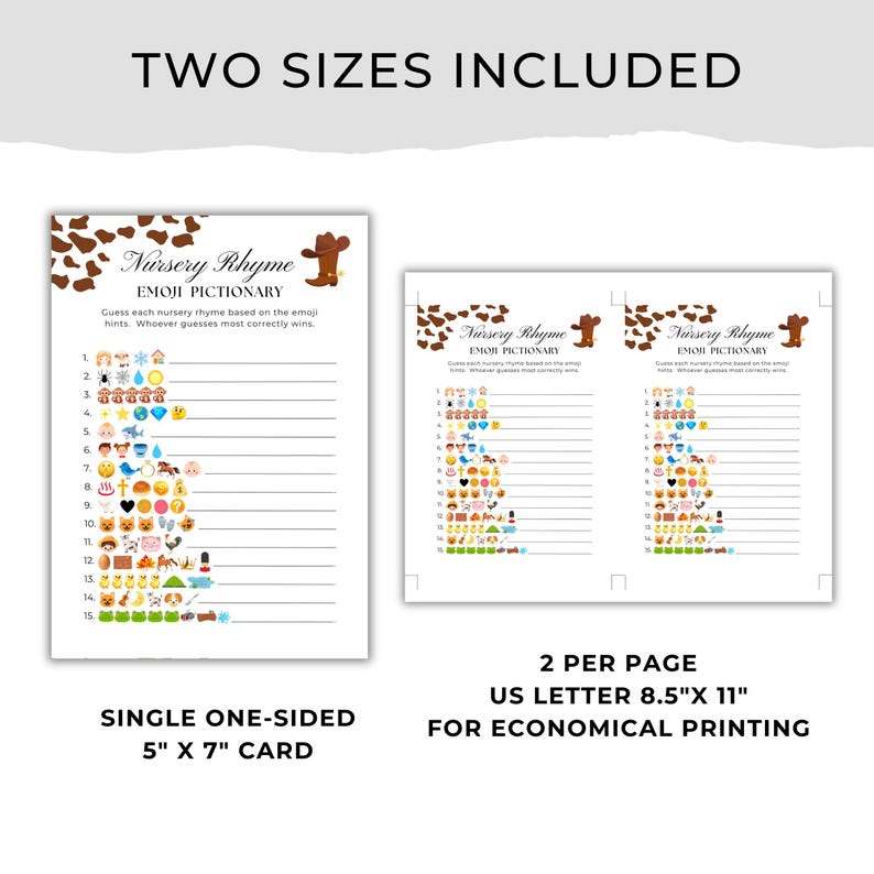 Western Nursery Rhyme Pictionary | Instant Download | Baby Emoji Game ...