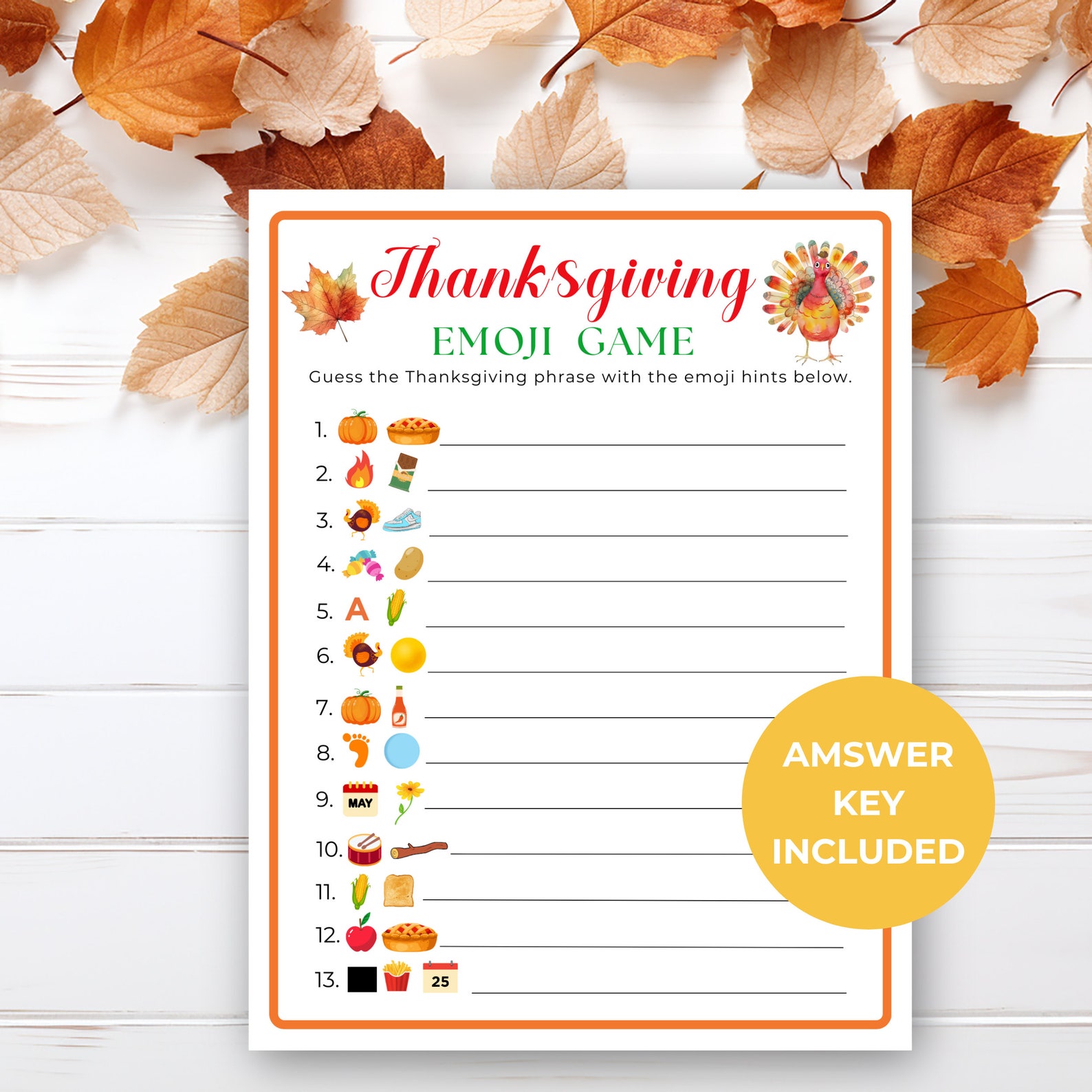 Thanksgiving Emoji Pictionary,thanksgiving Printable Game,thanksgiving ...