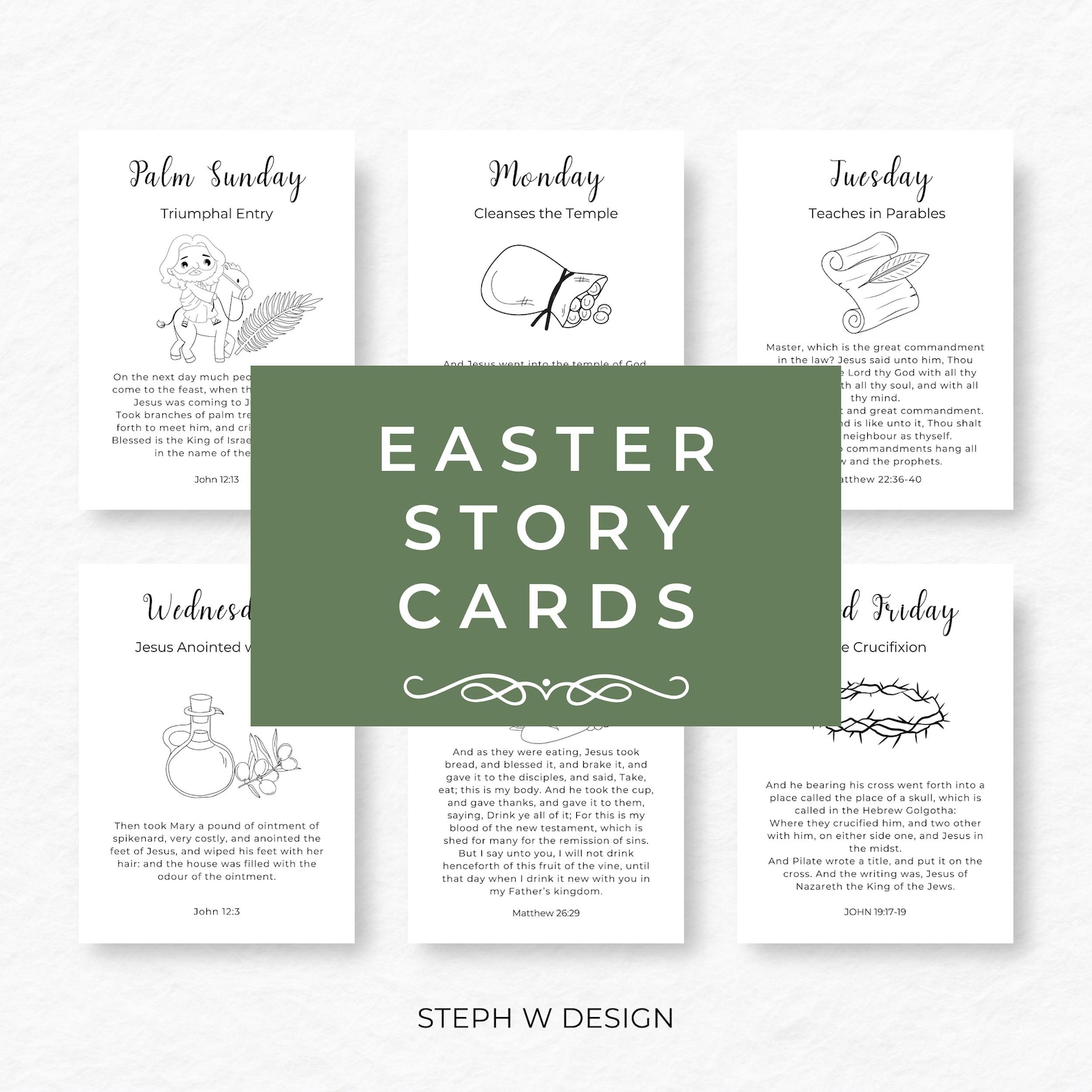 Easter Story Coloring Cards, Printable Kids Activity, Christian Easter ...