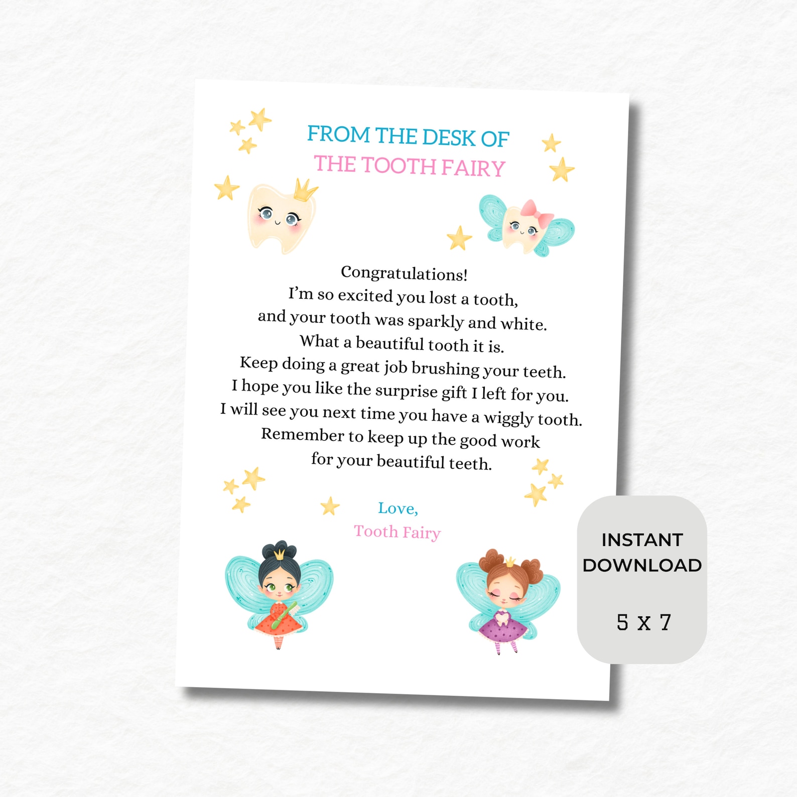 Printable Tooth Fairy Letter, First Tooth Certificate, Lost Tooth ...
