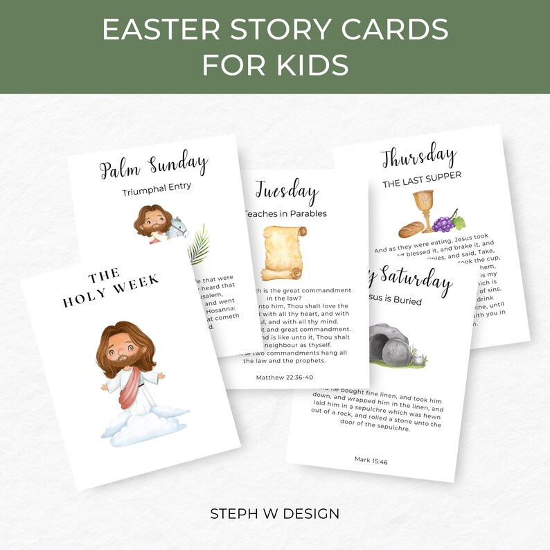 Easter Story Cards for Kids, Holy Week Study Cards, Easter Scripture ...