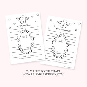 PRINTED Black and White Lost Tooth Chart - 5 X 7 – Tooth Fairy Gifts ...
