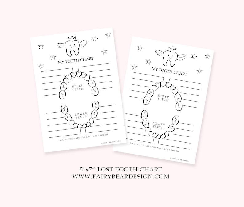 PRINTED Black and White Lost Tooth Chart - 5 X 7 – Tooth Fairy Gifts ...